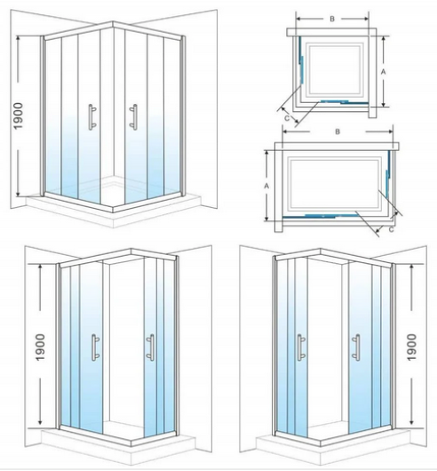 Hudson Corner Entry Shower Enclosure with Double Door (39 x 39 inches) - Boundless Bath